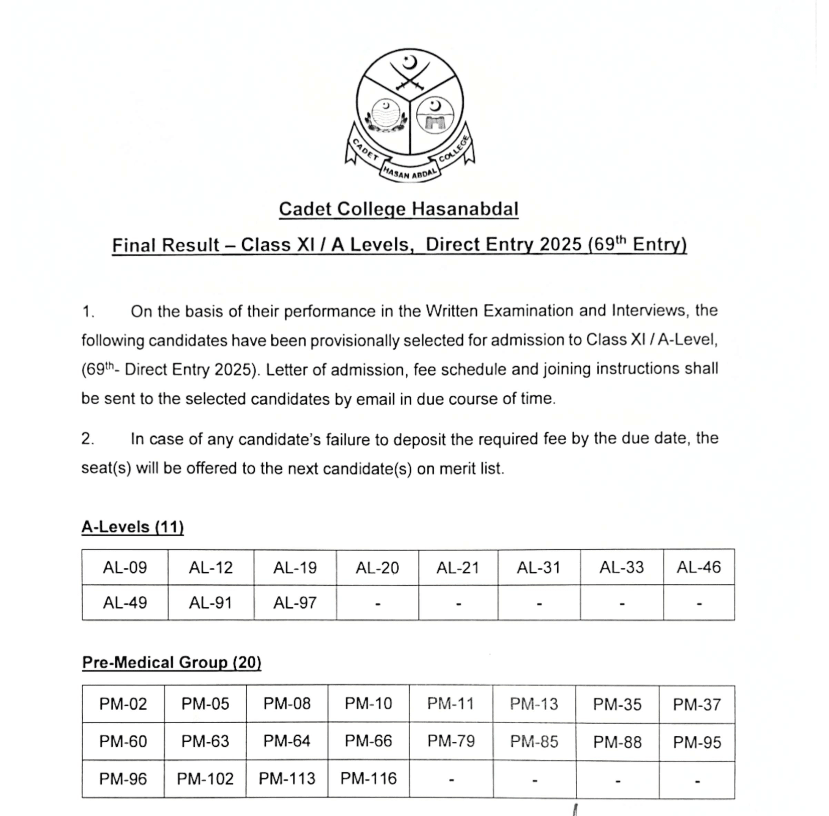 Result - Direct Entrant (69th Entry) - CCH